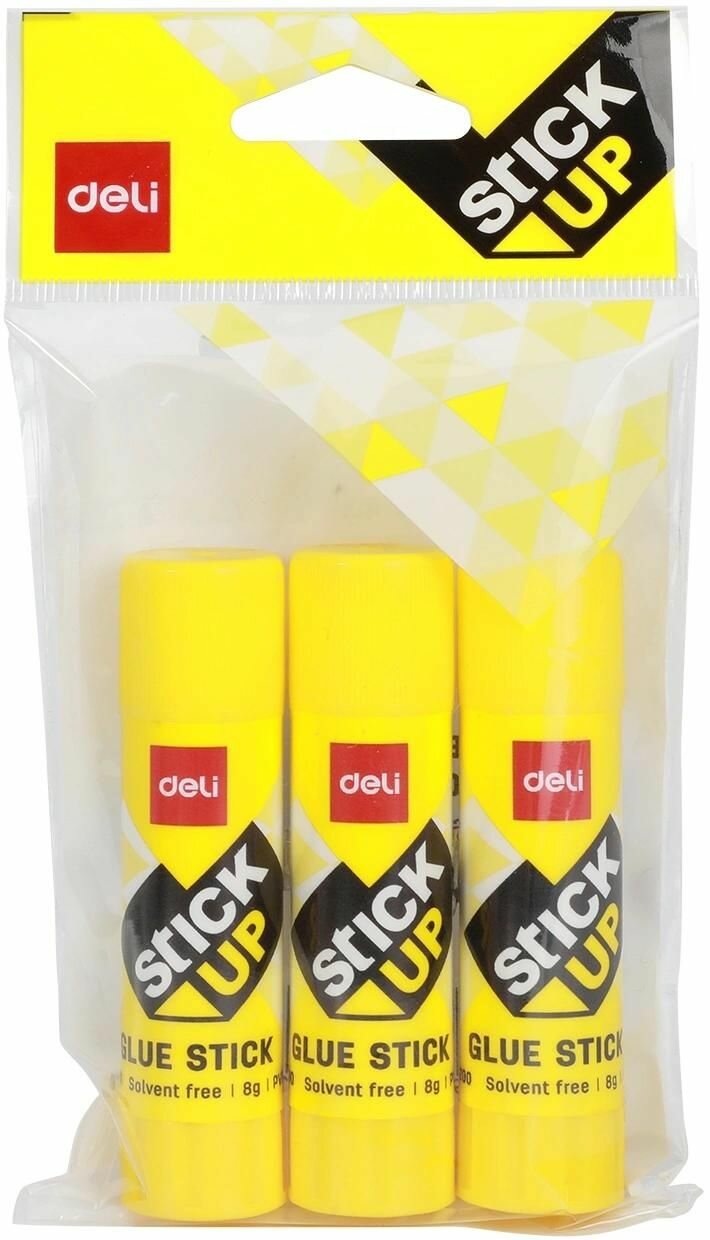 Клей-карандаш Deli 8 гр, Stick UP, для творчества, основа клея - PVP, 3 шт (EA200-MT)