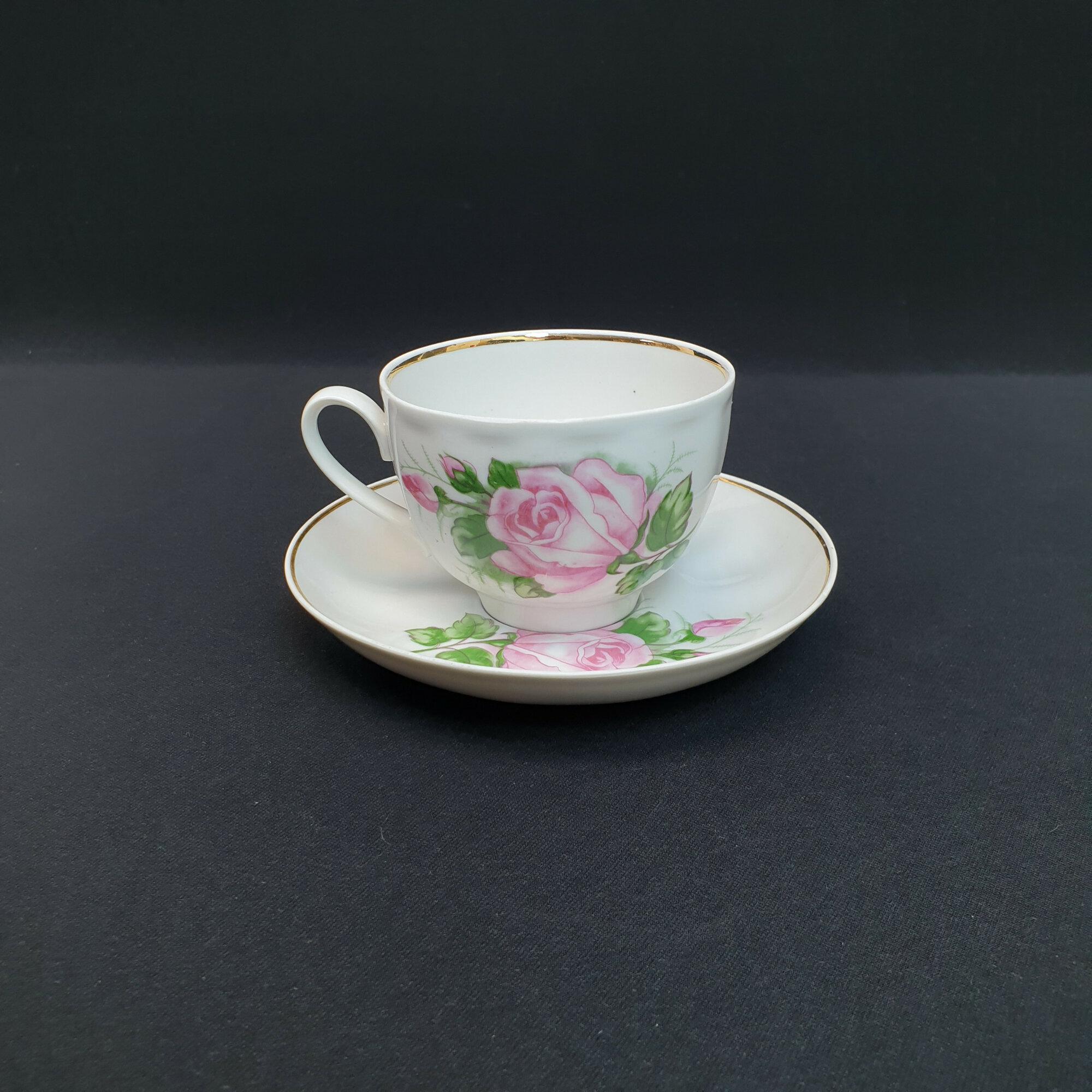 Винтажная чайная пара Дулево, фарфор деколь золочение 250 мл, СССР