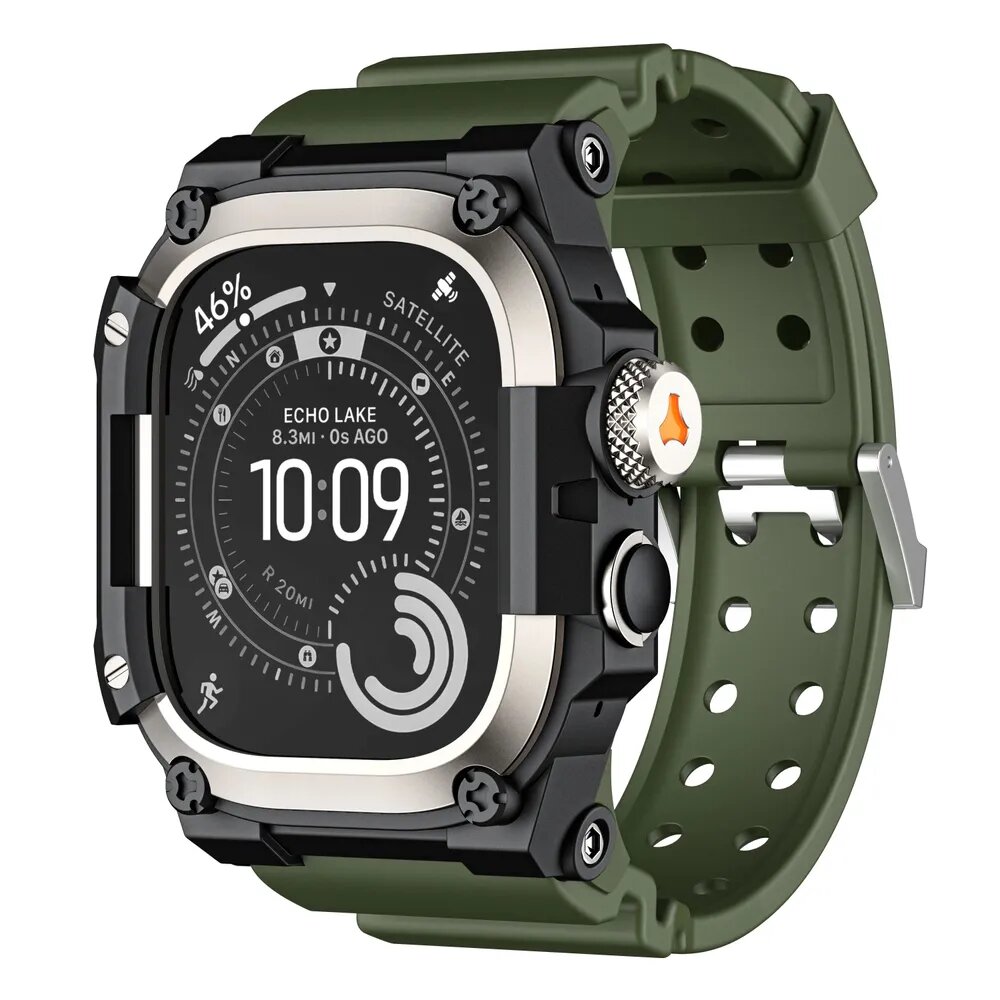 Прочный интегрированный ремешок с чехлом для Apple Watch Ultra 3/2/1 49 мм, спортивный силиконовый ремешок с металлическим бампером для iWatch Ultra