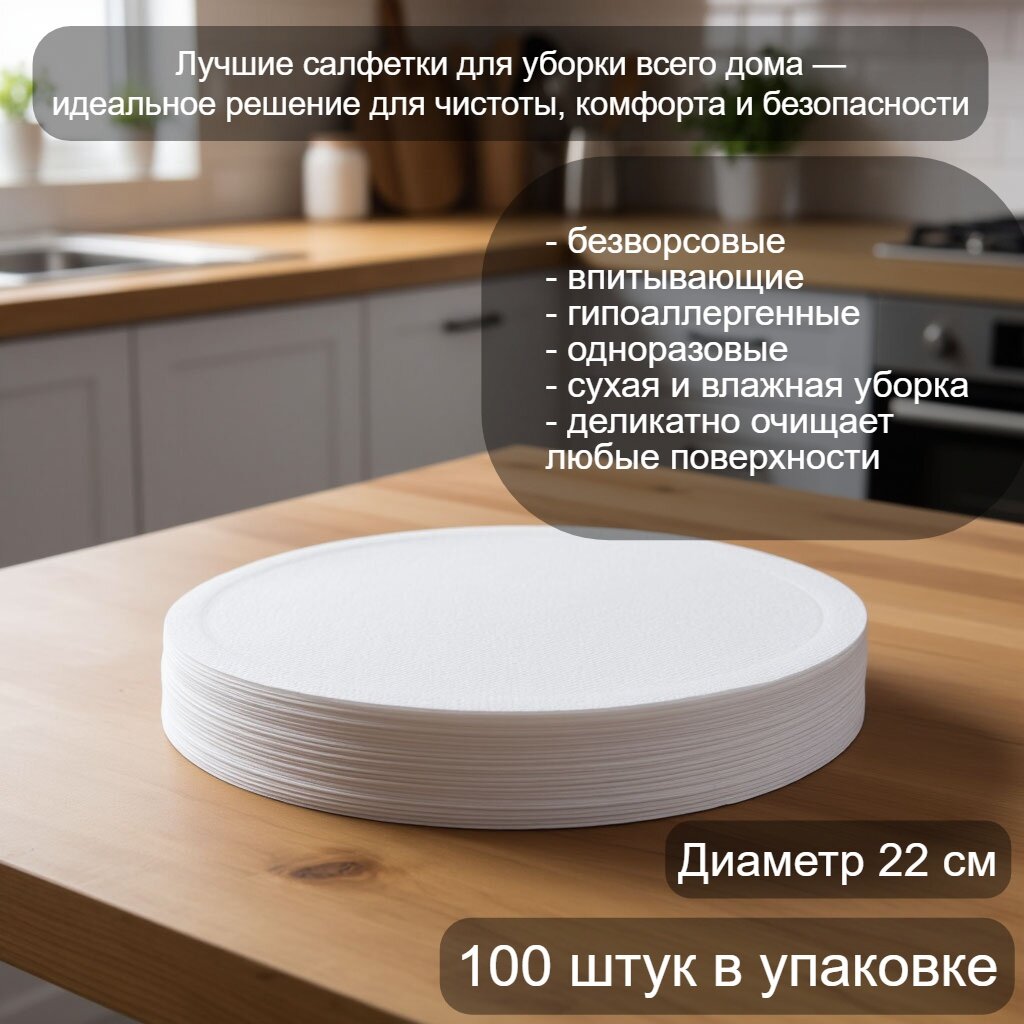 Салфетки безворсовые одноразовые впитывающие для уборки размер 22 см