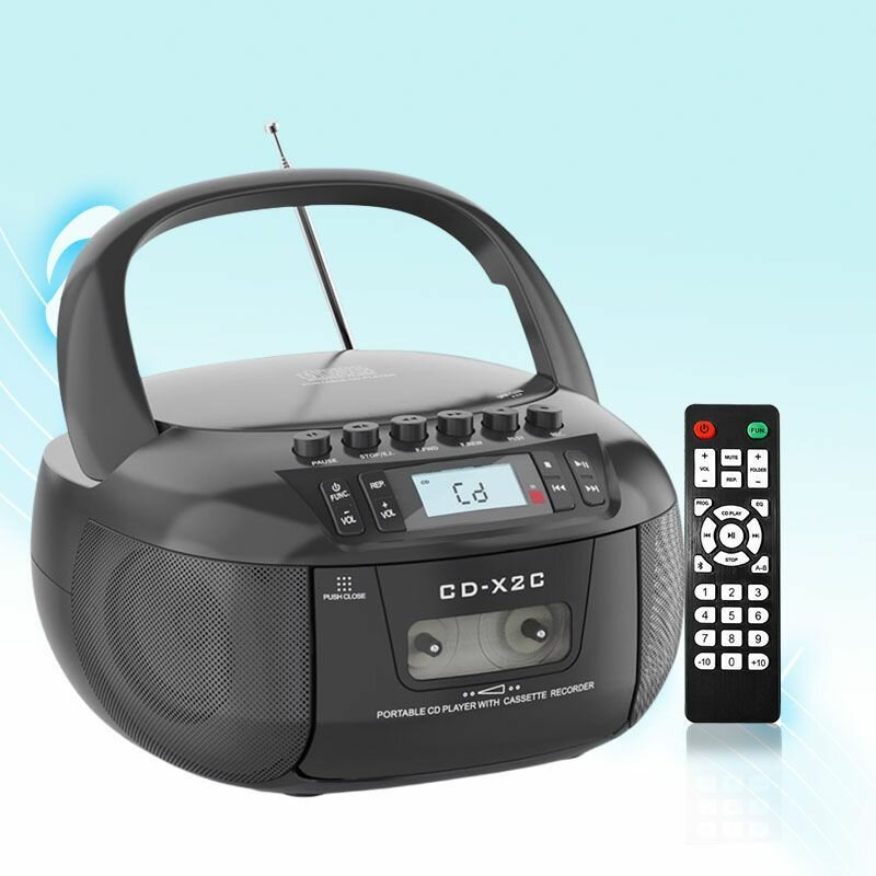 Портативный CD-плеер, кассетный проигрыватель и рекордер с радиоприемником FM AM с Bluetooth и USB-поддержкой MP3, блоком питания переменного/постоянного тока с дистанционным управлением