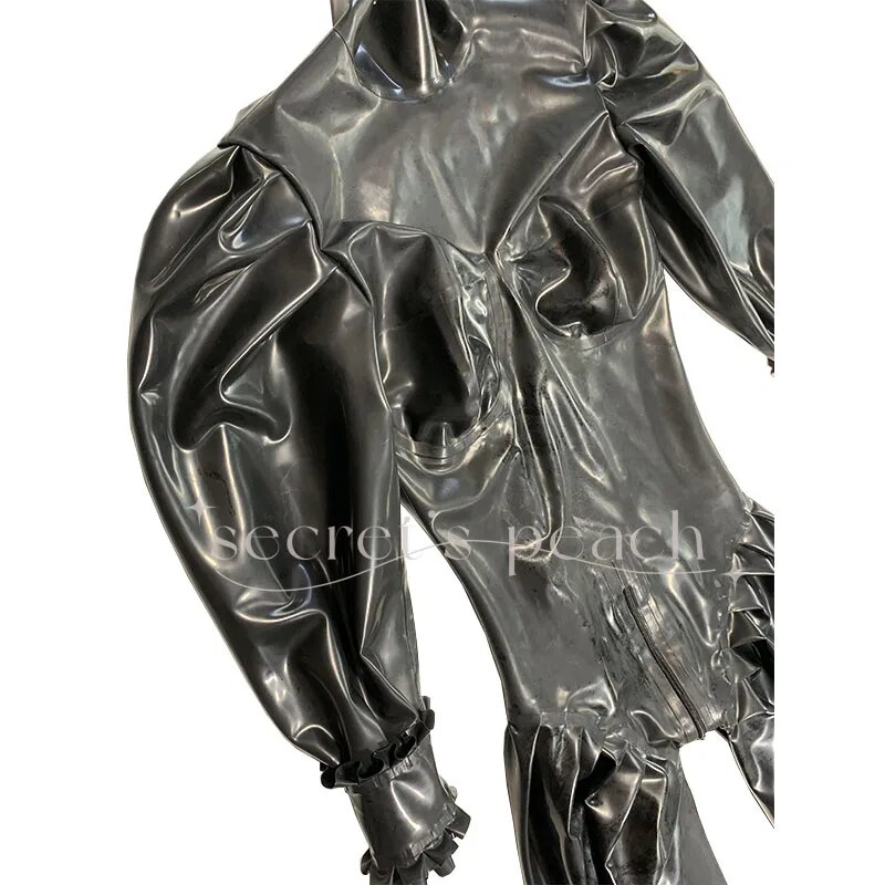 Женское латексное боди с нагрудными карманами и рукавами-фонариками, с кружевом, Индивидуальный XXXL