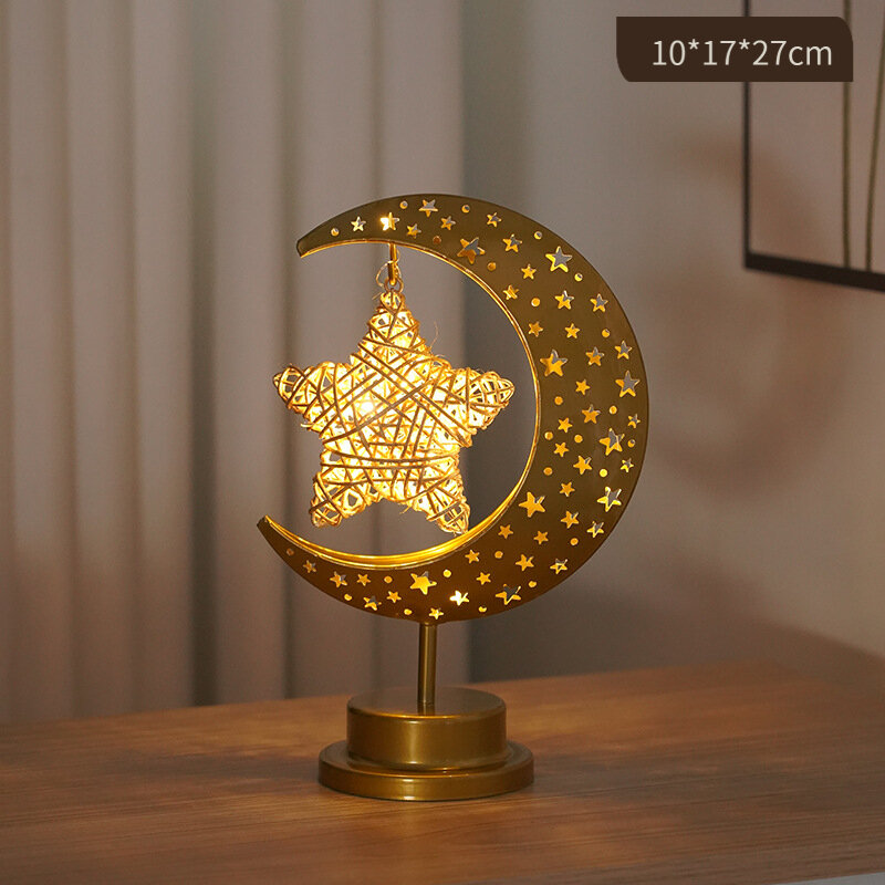 LED декоративный ночник из металла с луной и звездами для спальни/праздника/интерьера, 10x10x26 см
