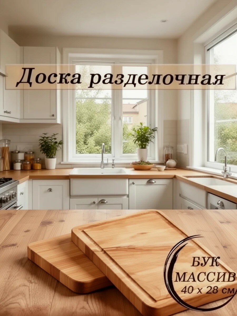 Разделочная доска Доля Ангела, натуральный бук, 40 см x 28 см