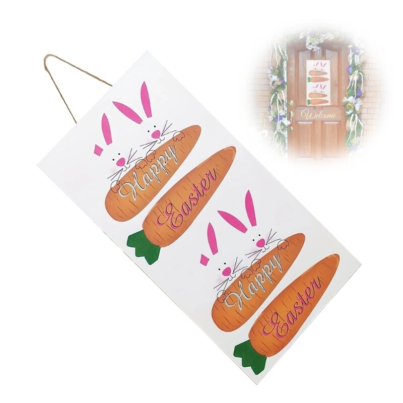 Деревянный Пасхальный Кролик Морковь Дверной Знак Настенный Подвесной Орнамент для Входной Двери Детская Комната Спальня Фестиваль Украшения Дома
