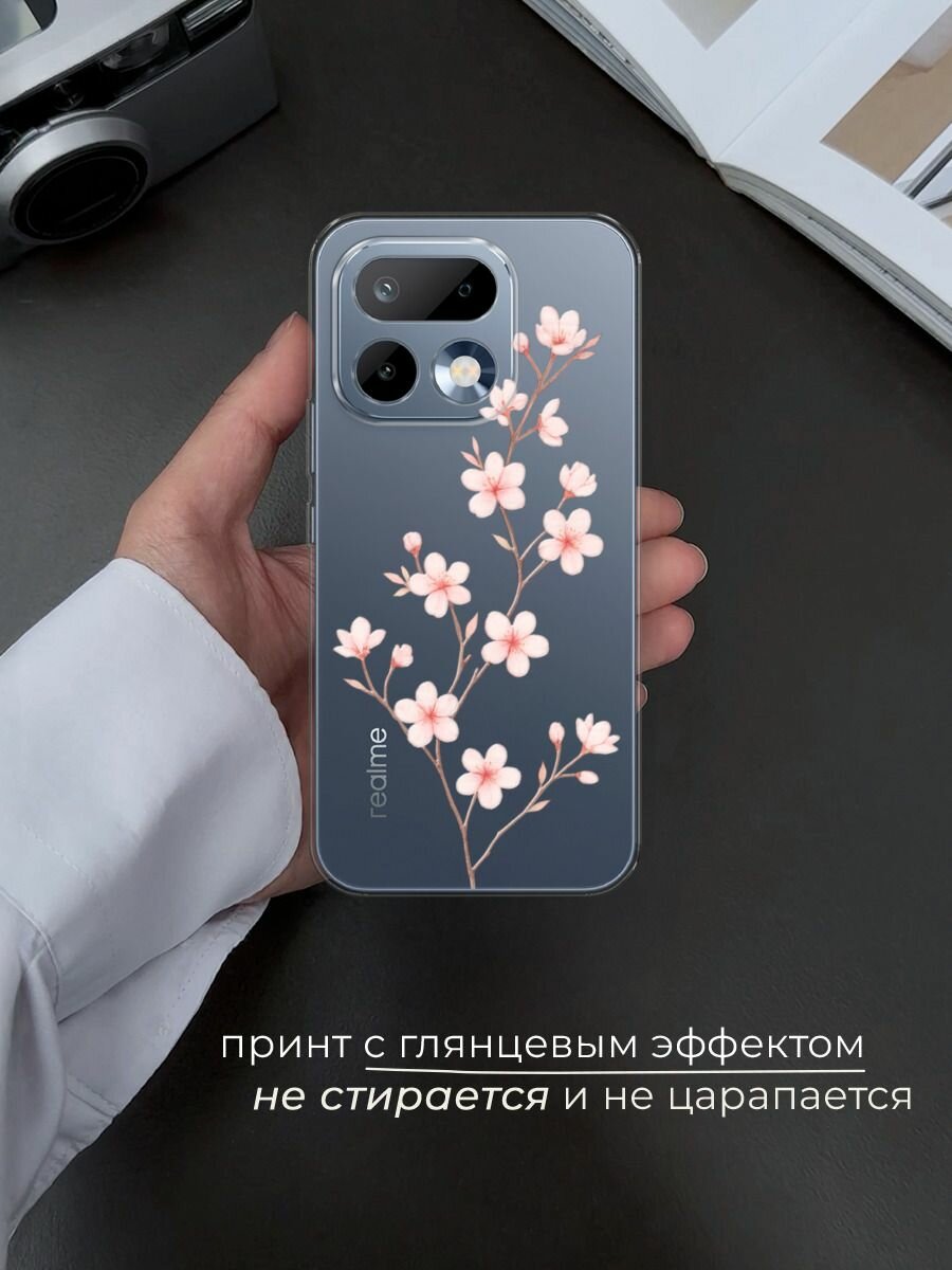 Силиконовый чехол на Realme 16 Pro / Реалме 16 Про с принтом Веточка сакуры 2 — фото 1