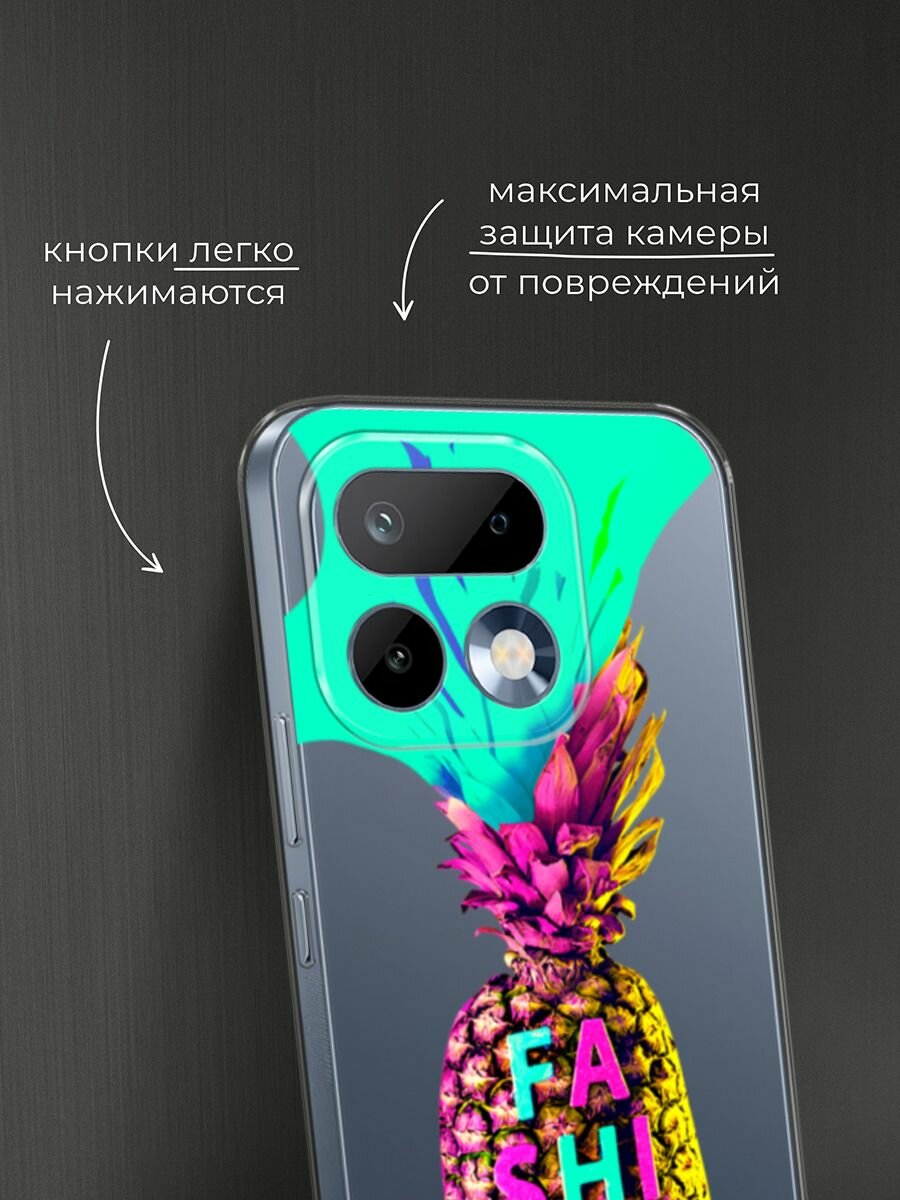 Чехол на Realme 16 Pro / Реалме 16 Про с принтом Кислотный ананас 2, прозрачный — фото 1