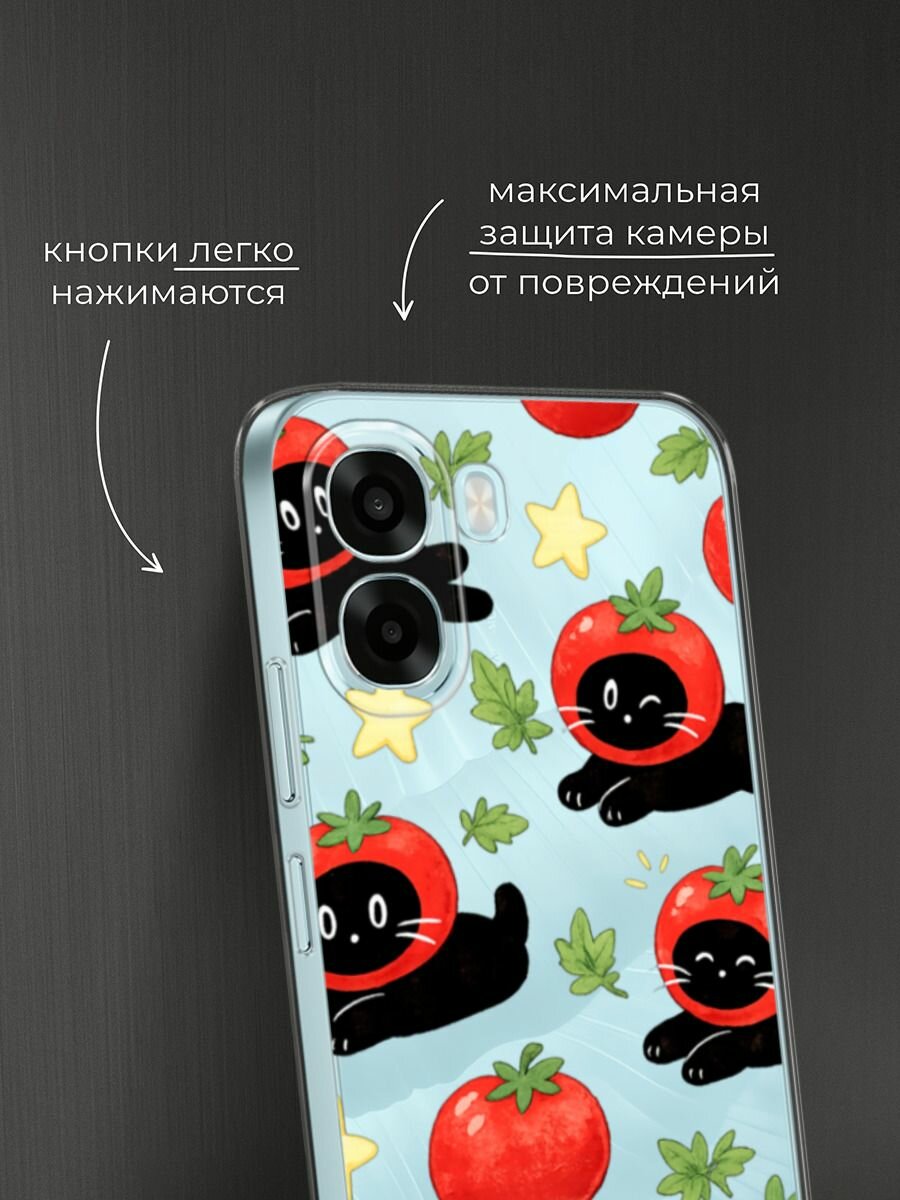 Чехол на Oppo A6x / Оппо A6x с принтом Котик-помидор, прозрачный — фото 1