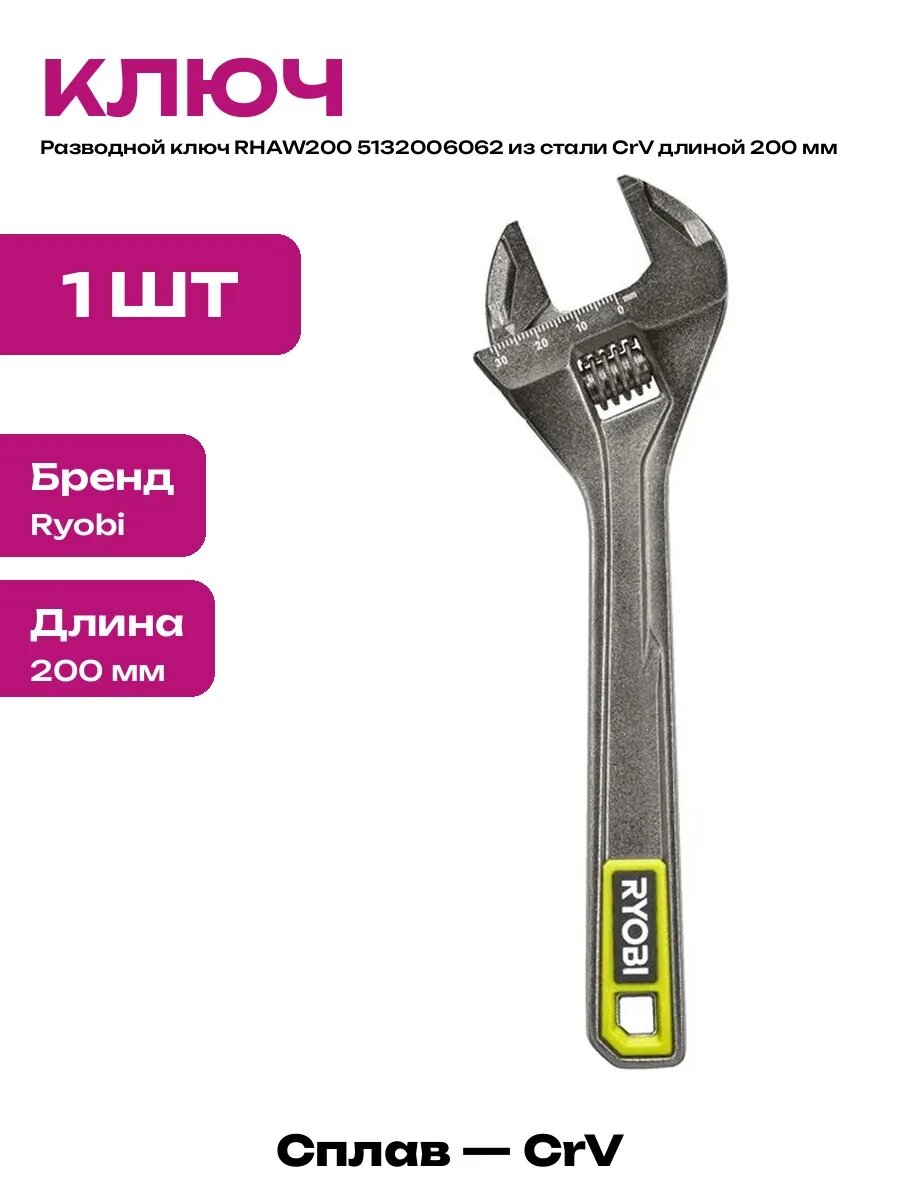 Ключ разводной RHAW200 5132006062 бытовой для дома сталь CrV