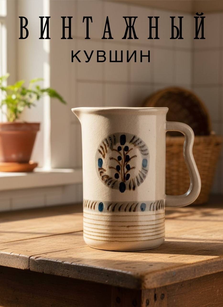 Винтажный кувшин "Виноградная лоза". Керамика. Россия, 1990е.