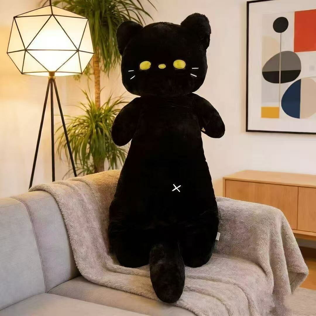 Негабаритная черная кошка, плюшевая игрушка, 70см, милая