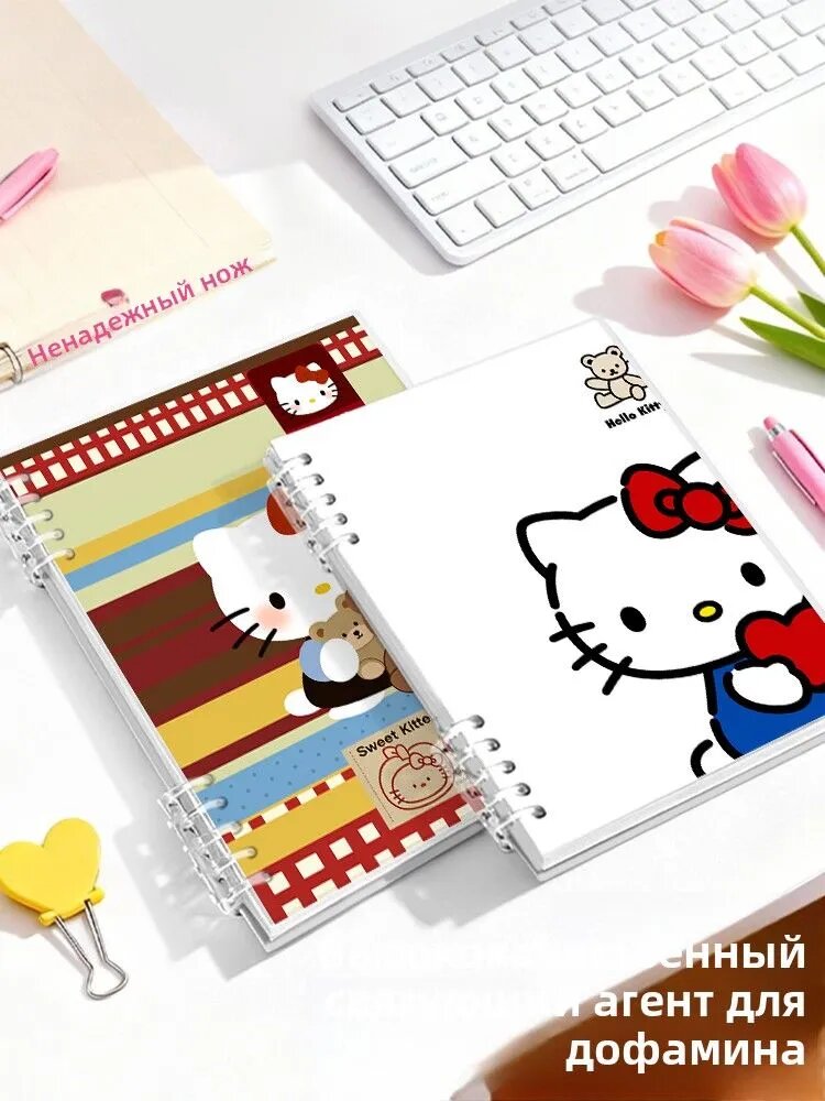 Еженедельник Hello Kitty B5 формата с кольцевым креплением, 120 страниц в клетку для учебы, работы и творчества — фото 1