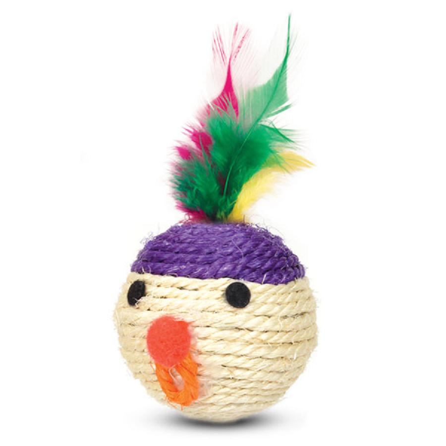 Triol Игрушка для кошек из сизаля Мяч-мордашка с перьями, d=65 мм, 22171003