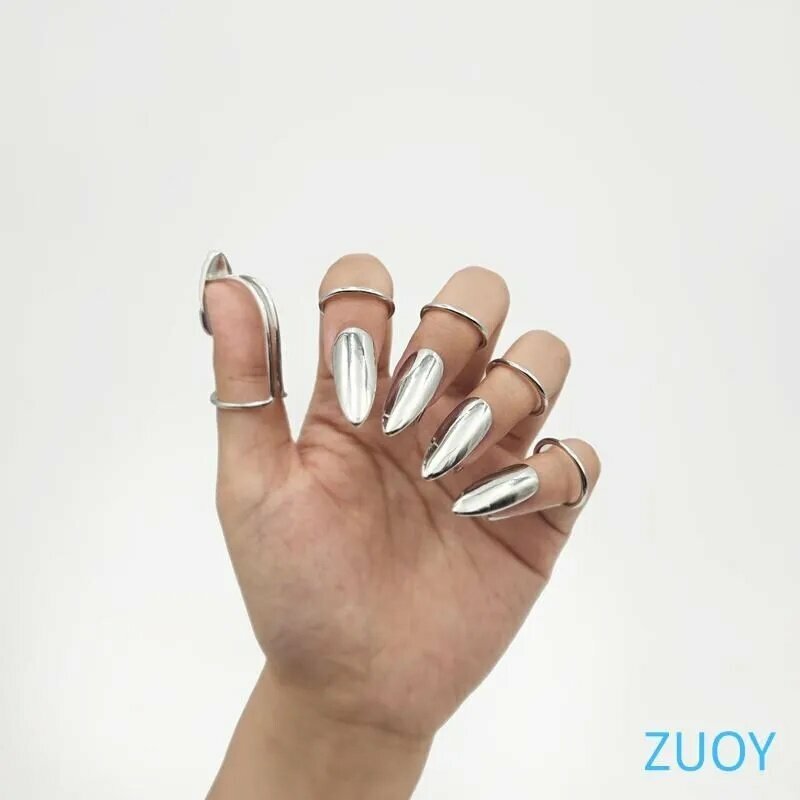 Комплект металлических регулируемых когтей на палец, Универсальные металлические кольца и накладные ногти 5 шт Украсьте свои пальчики и прикройте больные ногти