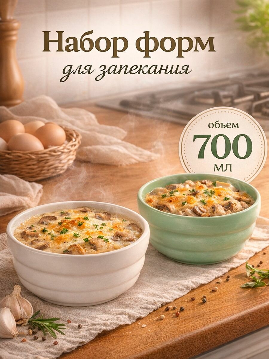 Форма для запекания керамическая, набор из 2 шт, объем 700 мл, диаметр 15,5 см