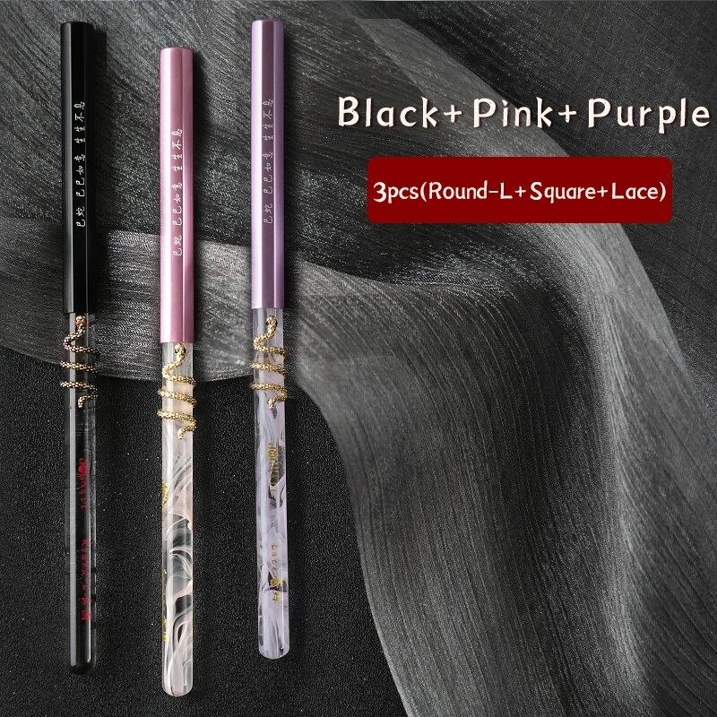 Набор кистей для ногтей Black+Pink+Purple 3pcs