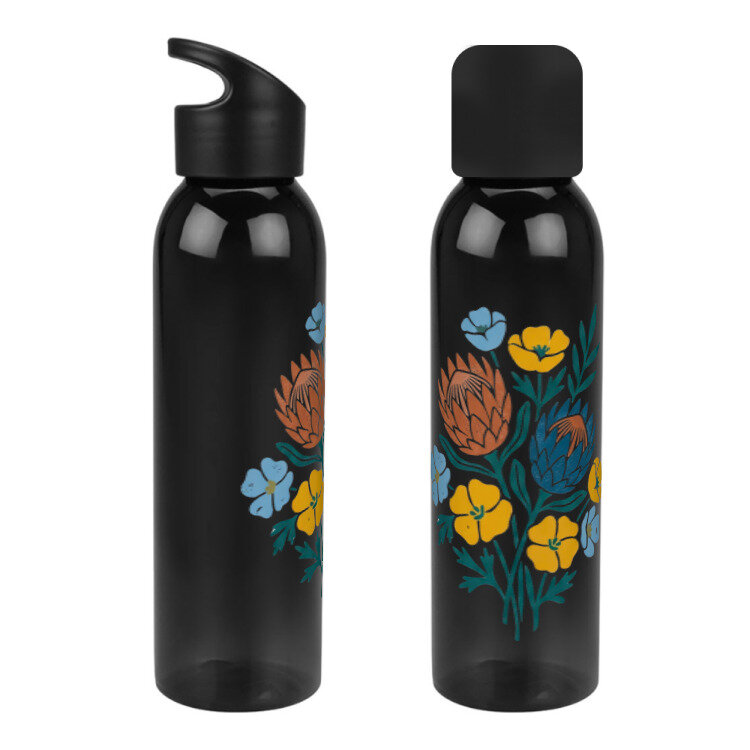 Бутылка для воды «Букет цветов, подарок флористу» (черный)