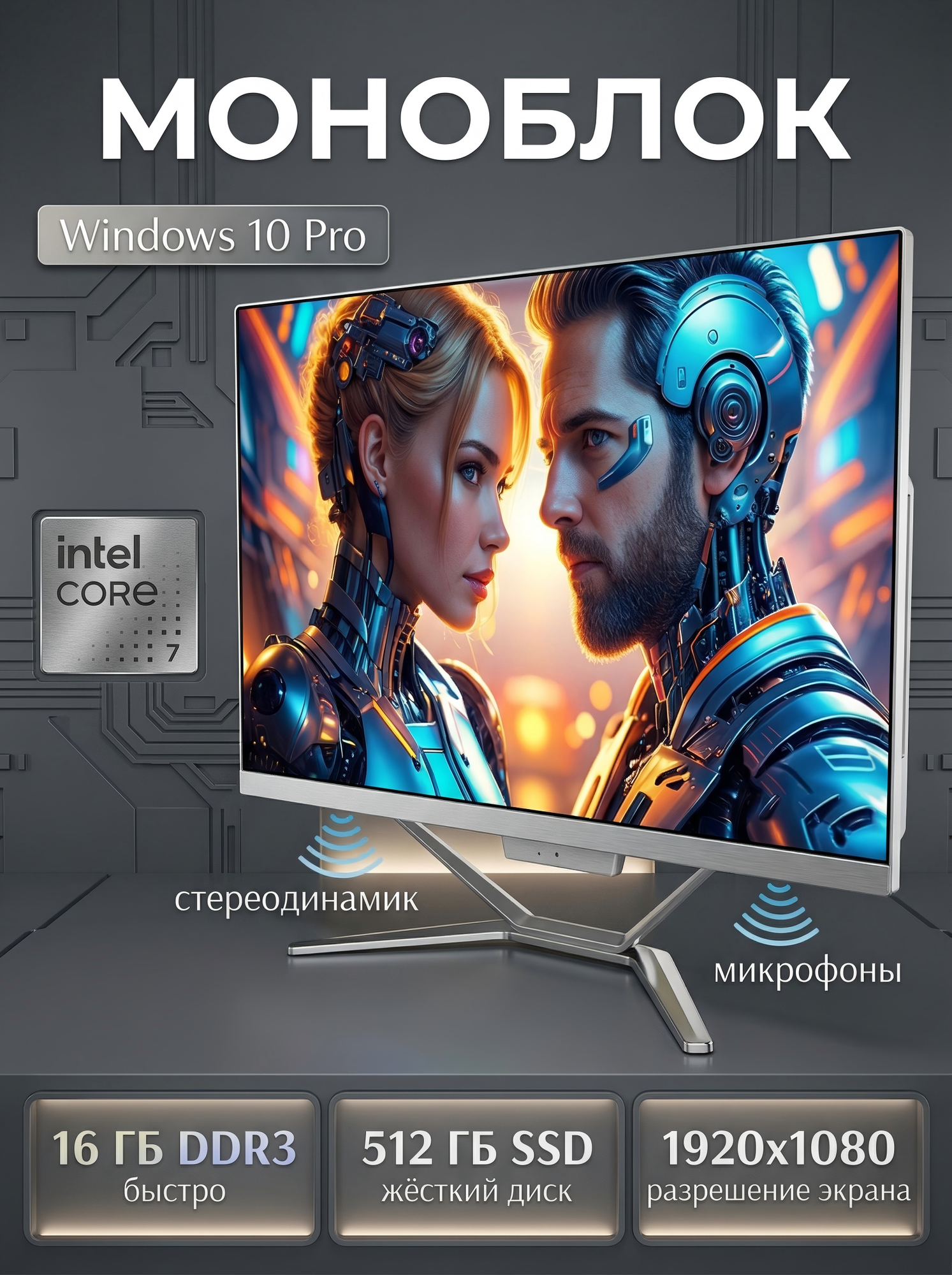 Моноблок 24", Intel Core i7 4790, Windows 10 pro, SSD 512ГБ, RAM 16ГБ, Wi-Fi/Bluetooth, белый