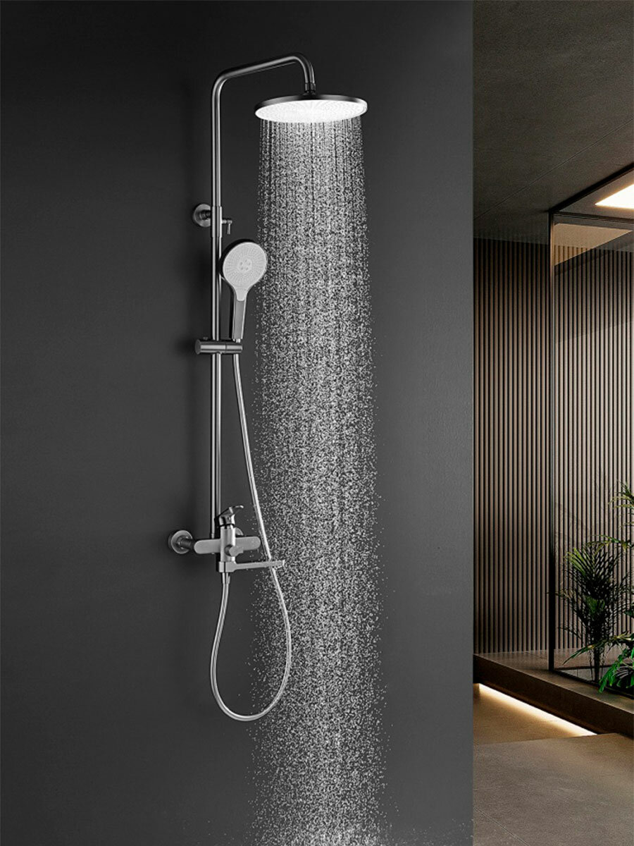 Душевая система с тропическим изливом из латуни Ganzer GZ06161-Q графит