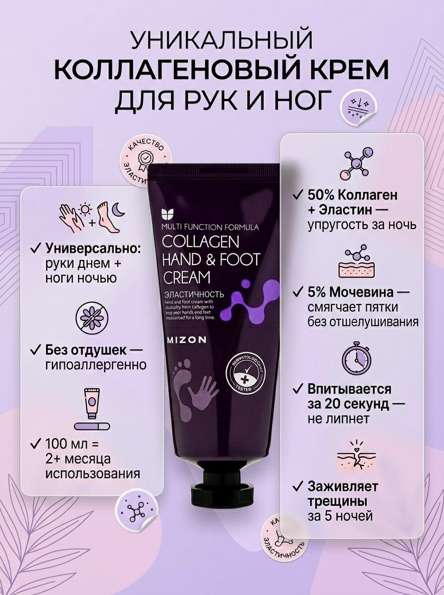 MIZON COLLAGEN HAND & FOOT CREAM Крем для рук и ног с коллагеном 100мл