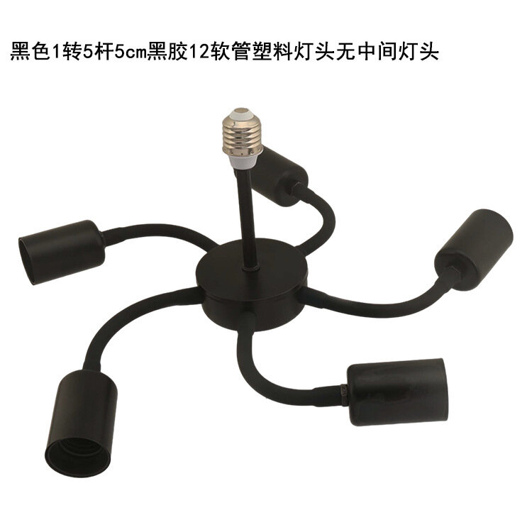 Черный адаптер розетки 1-в-5 с кабелем 5 см из черной резины, пластиковой розеткой, проводом 0.75 мм, без промежуточной