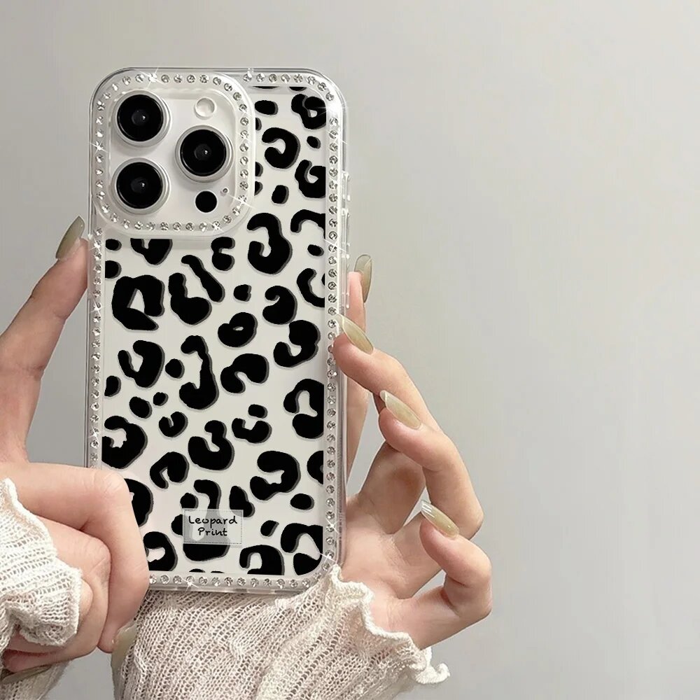 Чехол для iPhone 17 Pro Max с леопардом и стразами, CS54