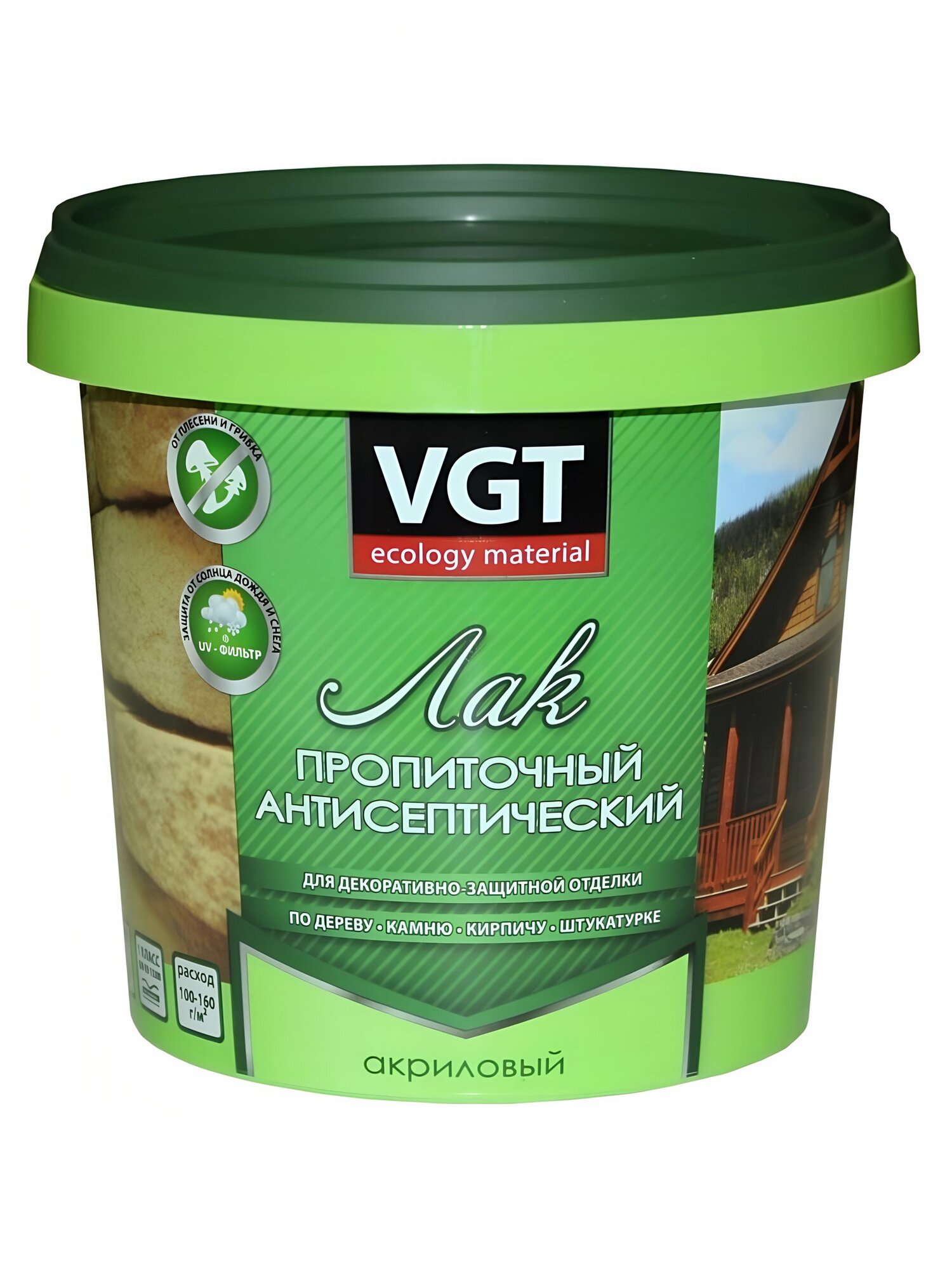 Лак VGT акриловый антисептик полуглянцевый палисандр 0.9 кг для внутренних и наружных работ по дереву камню кирпичу