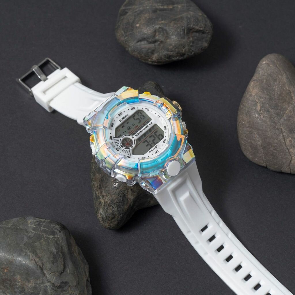 Младенческие спортивные электронные часы с ночным свечением и силиконовым ремешком для детей и подростков белый