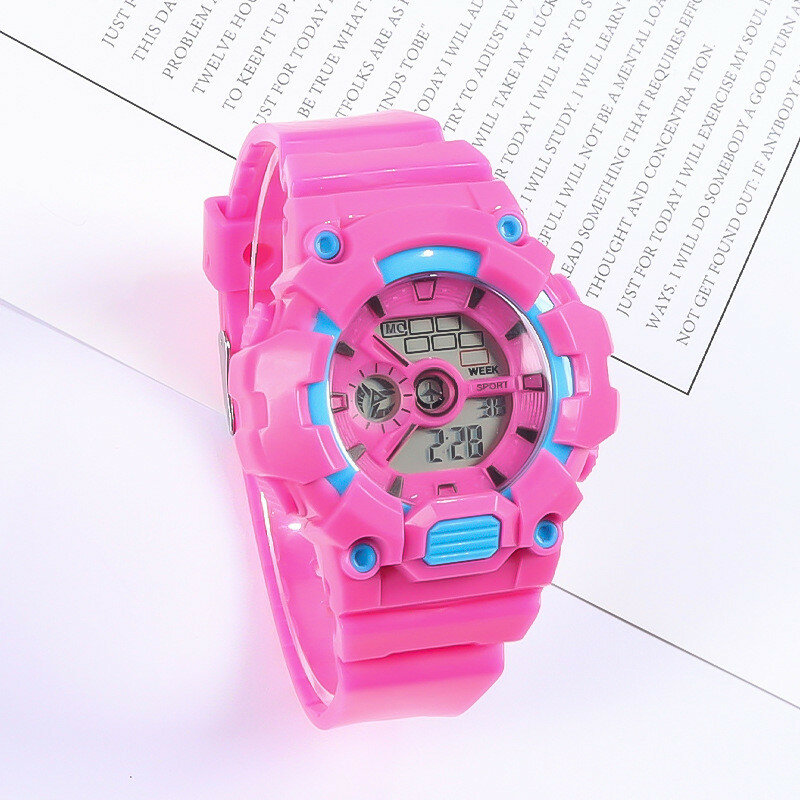Детские спортивные часы цифровые водонепроницаемые с ночником для школы мальчиков девочек розовые