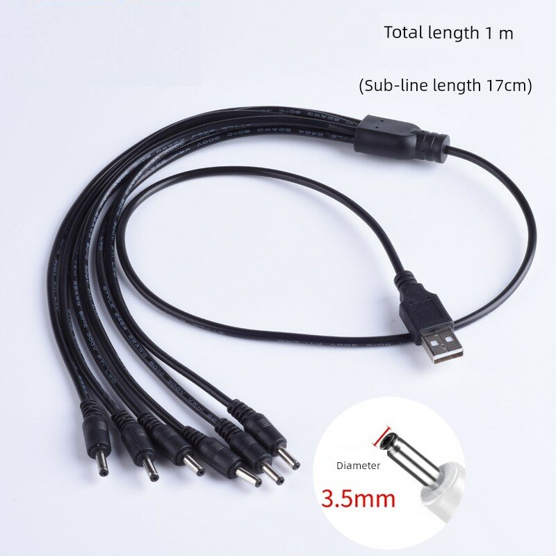 1-метровый кабель DC3.5мм с 6-портовым USB-разъемом и прямым коннектором для зарядки устройств, прочная конструкция