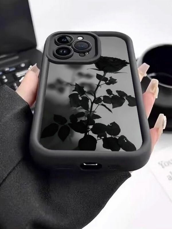 Чехол на iPhone 12 / Айфон 12 чёрный с Черная Роза силиконовый ударопрочный