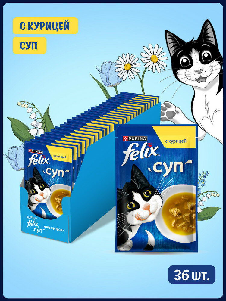Набор Влажный корм FELIX® Суп для кошек с курицей 48 г х 36 шт