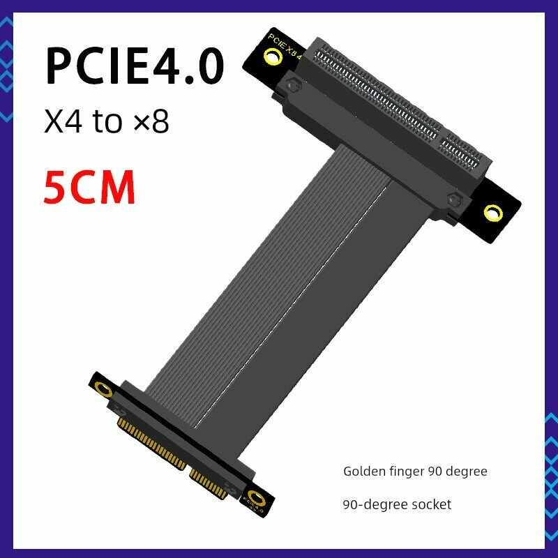 Кабель-удлинитель PCI-E 4.0 x4 в x8 с двойными 90-градусными изгибами, длина 5 см для расширения PCIe Gen4 10G сетевой