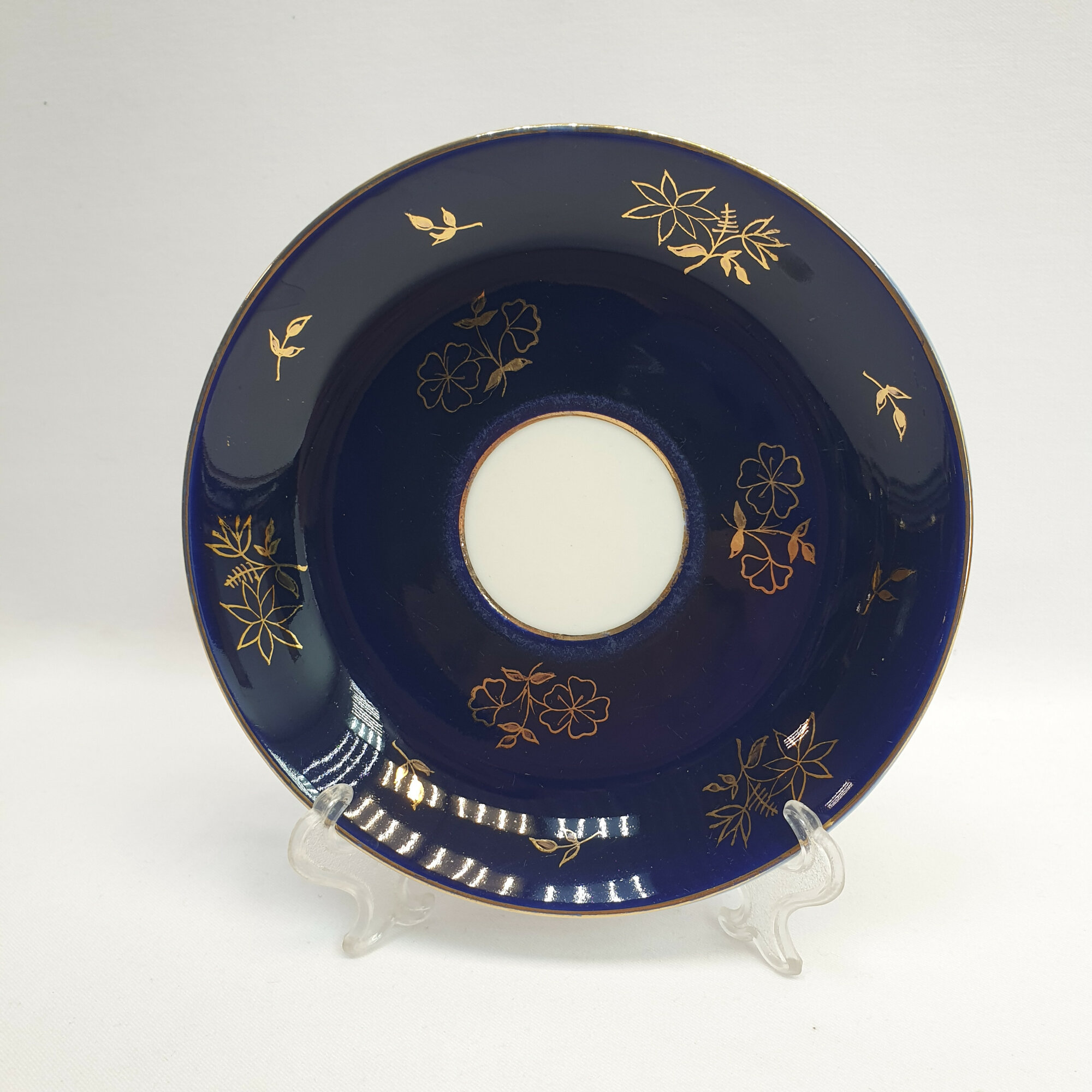 Винтажное блюдце кобальт ЛФЗ, фарфор 15 см, СССР