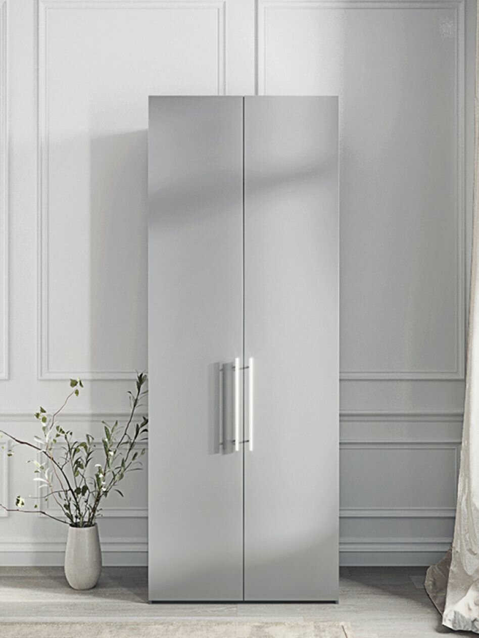 Casa Mia 70x50x240 см. шкаф для одежды распашной, 2-дверный с полками и штангой, серый, ручка рейлинг 320 мм