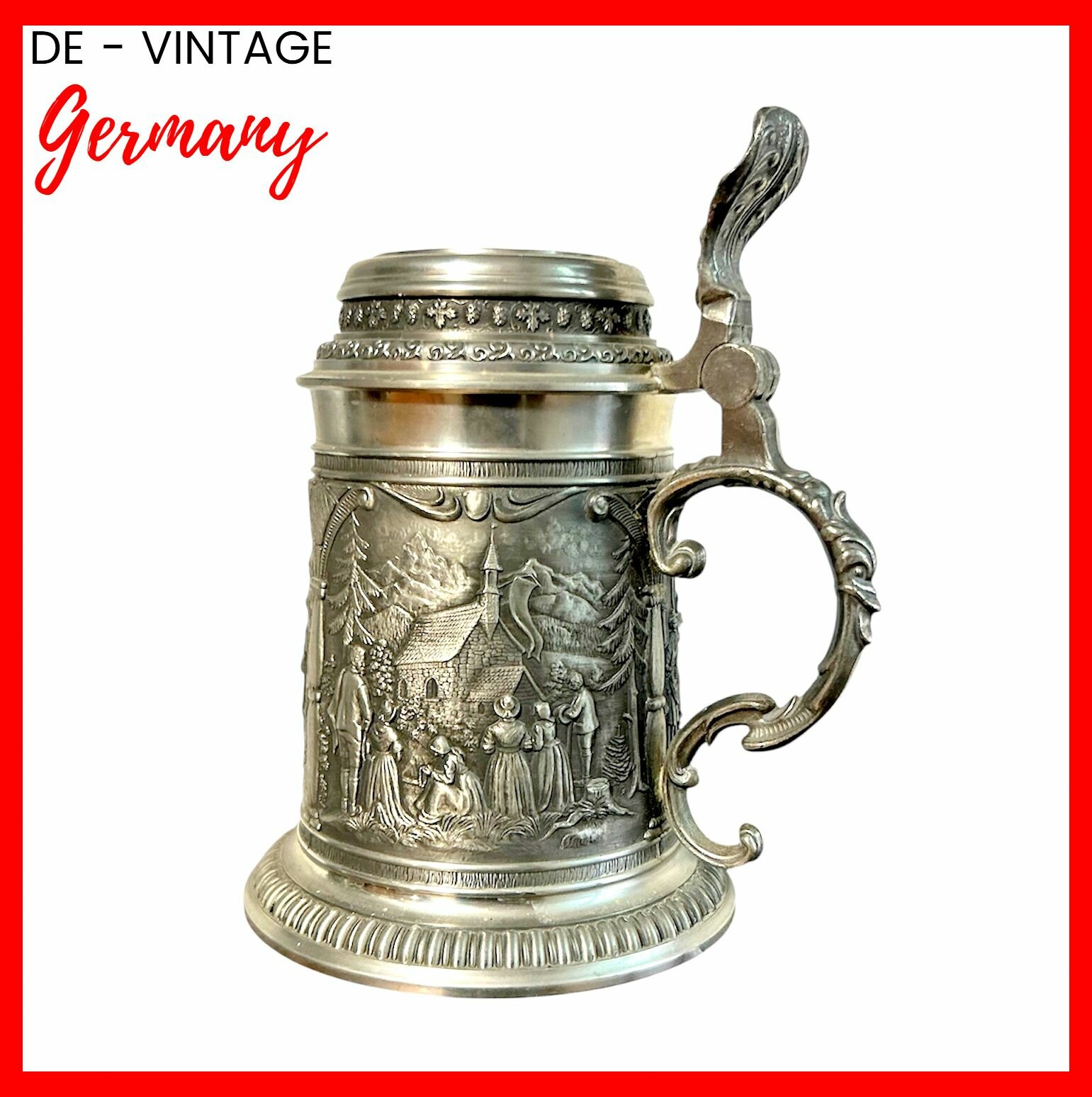 Кружка пивная, оловянная Костел, винтаж. Германия