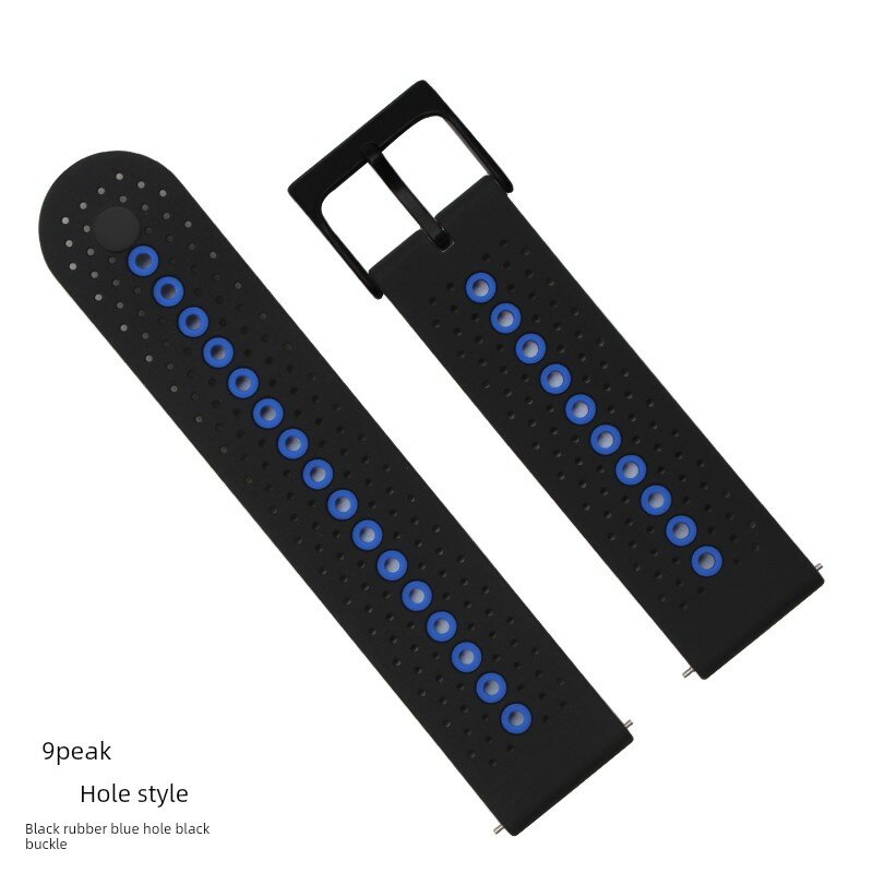 Suunto 9 Peak 22 мм черная силиконовая браслет с черной пряжкой, синие перфорированные отверстия