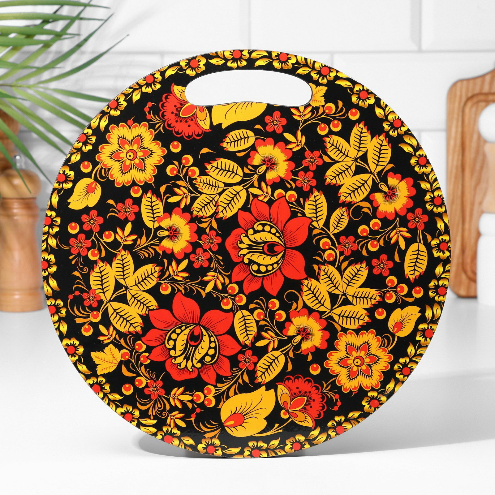 Доска разделочная сувенирная "Хохломская роспись", d=25.5 см, круглая