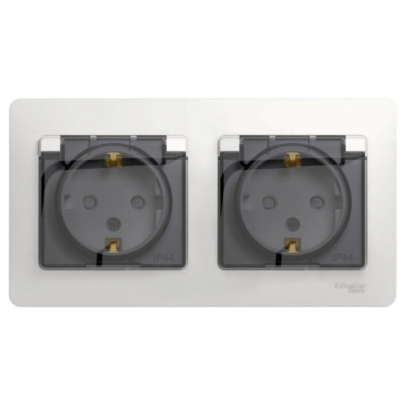 Розетка 2-ая с/з со шт. в сборе IP44 SE Glossa Белый (GSL000147) Schneider Electric 1536184