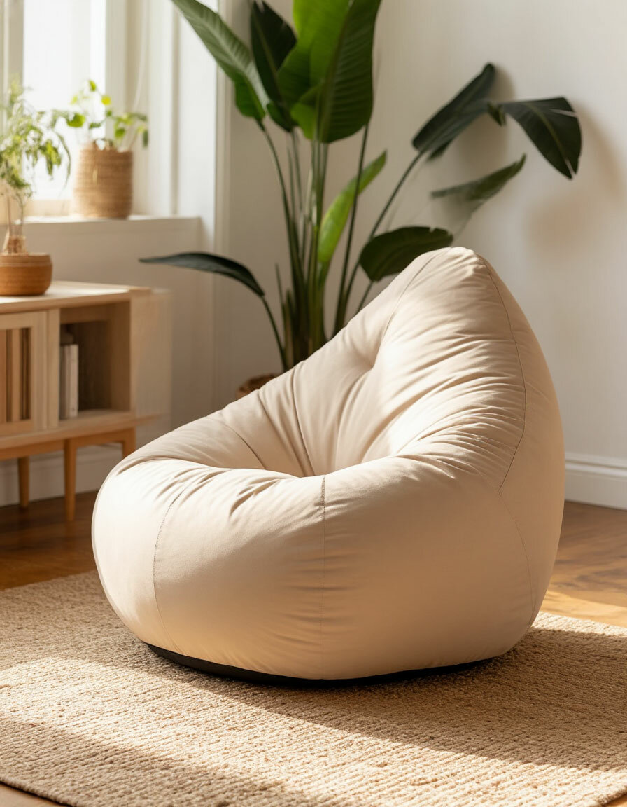 Мир Пуффов Кресло-мешок «Груша» Велюр бежевый XXXL, съемный чехол на молнии