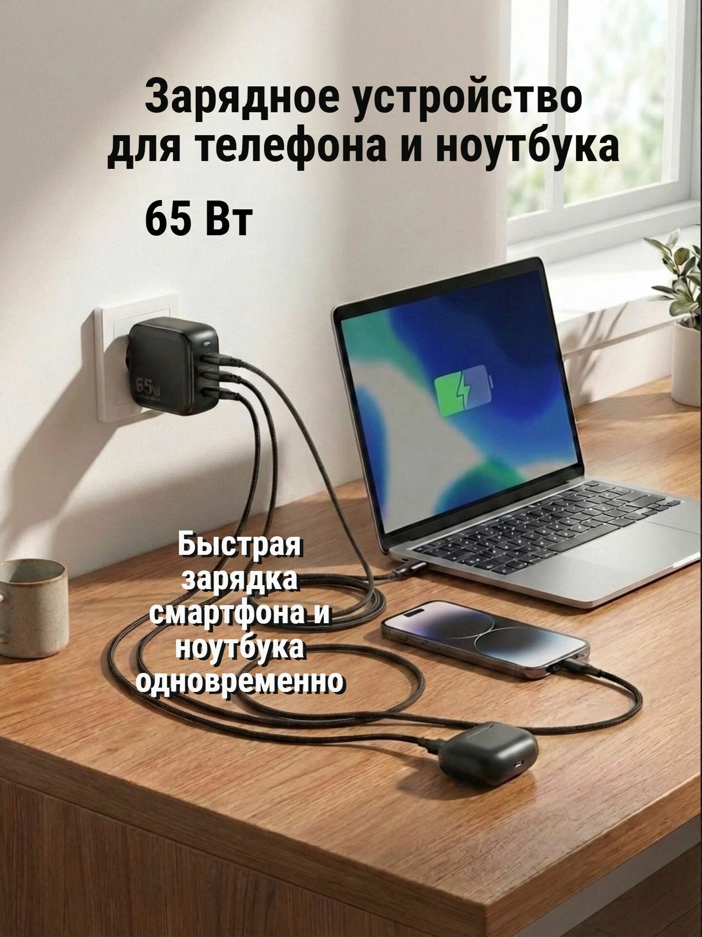 Сетевой адаптер для ноутбука/ Зарядное устройство для телефона type c/ Блок питания usb быстрая зарядка