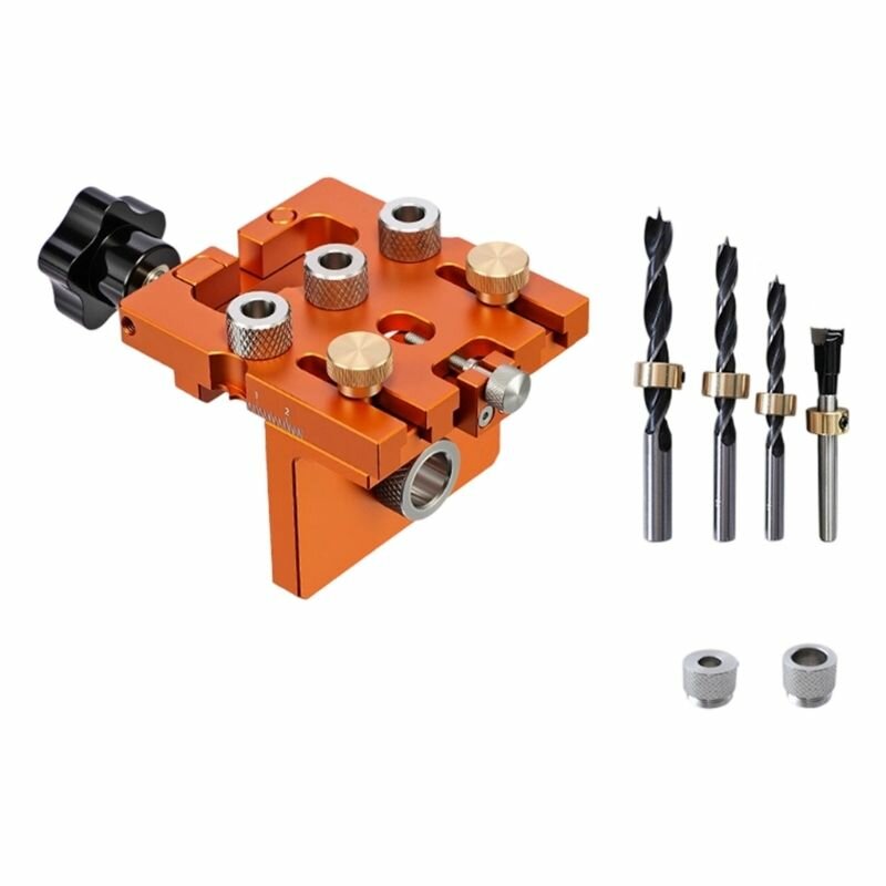 (1 шт.) Алюминиевый позиционер (кондуктор) для сверления отверстий под мебельные конфирматы, 3 в 1 - Оранжевый - 12мм