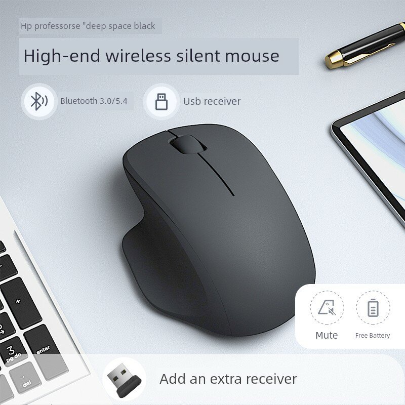 HP Беспроводная мышь с двойным приемником Bluetooth тихая 3-режимная эргономичная для офиса и игр - Темно-космический