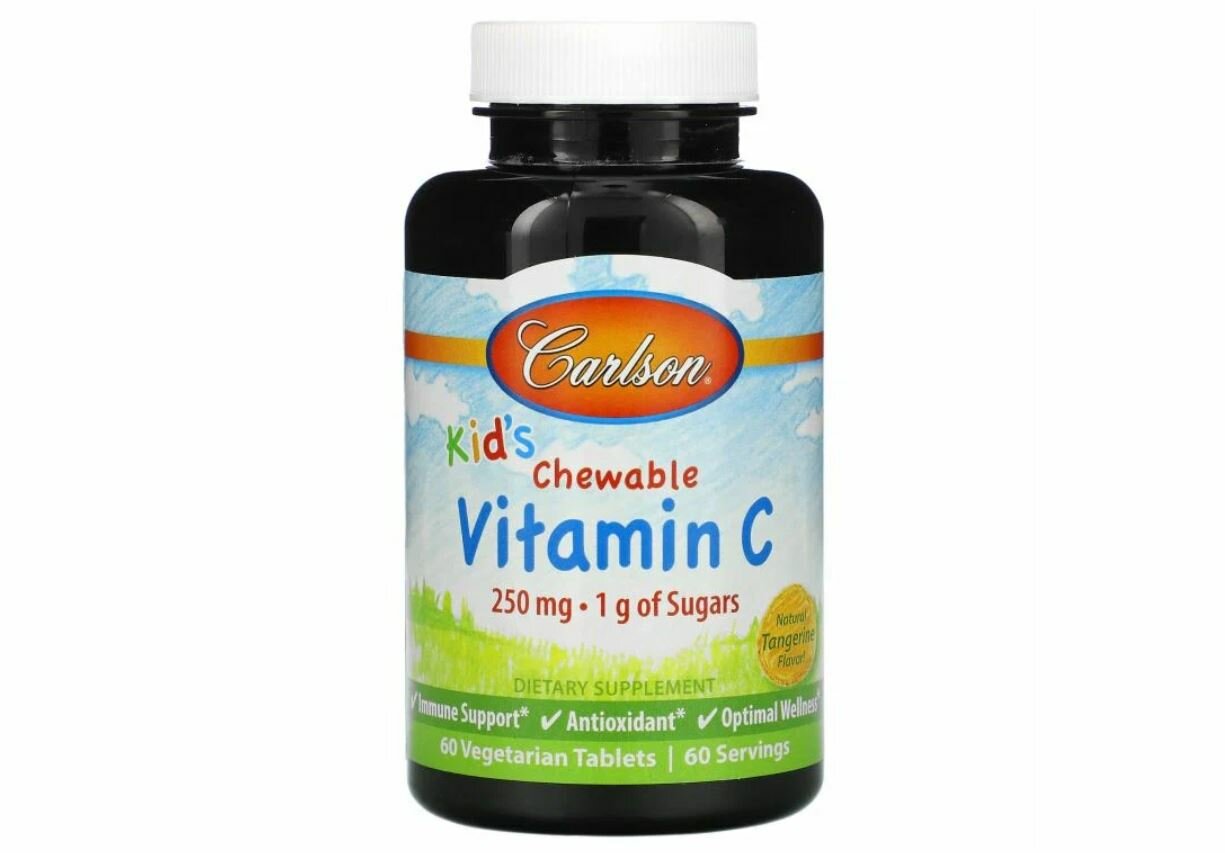 Carlson, Kids Vitamin C 250 мг, 60 жевательных таблеток (мандарин)