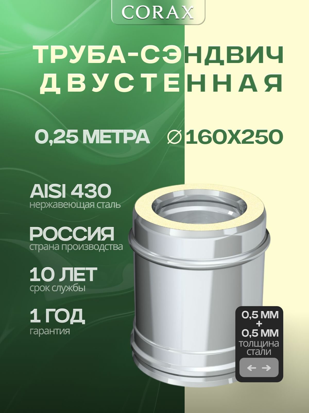 Труба-сэндвич Ф 160х250 L 0,25м (430/0,5х0,5) (3/1)