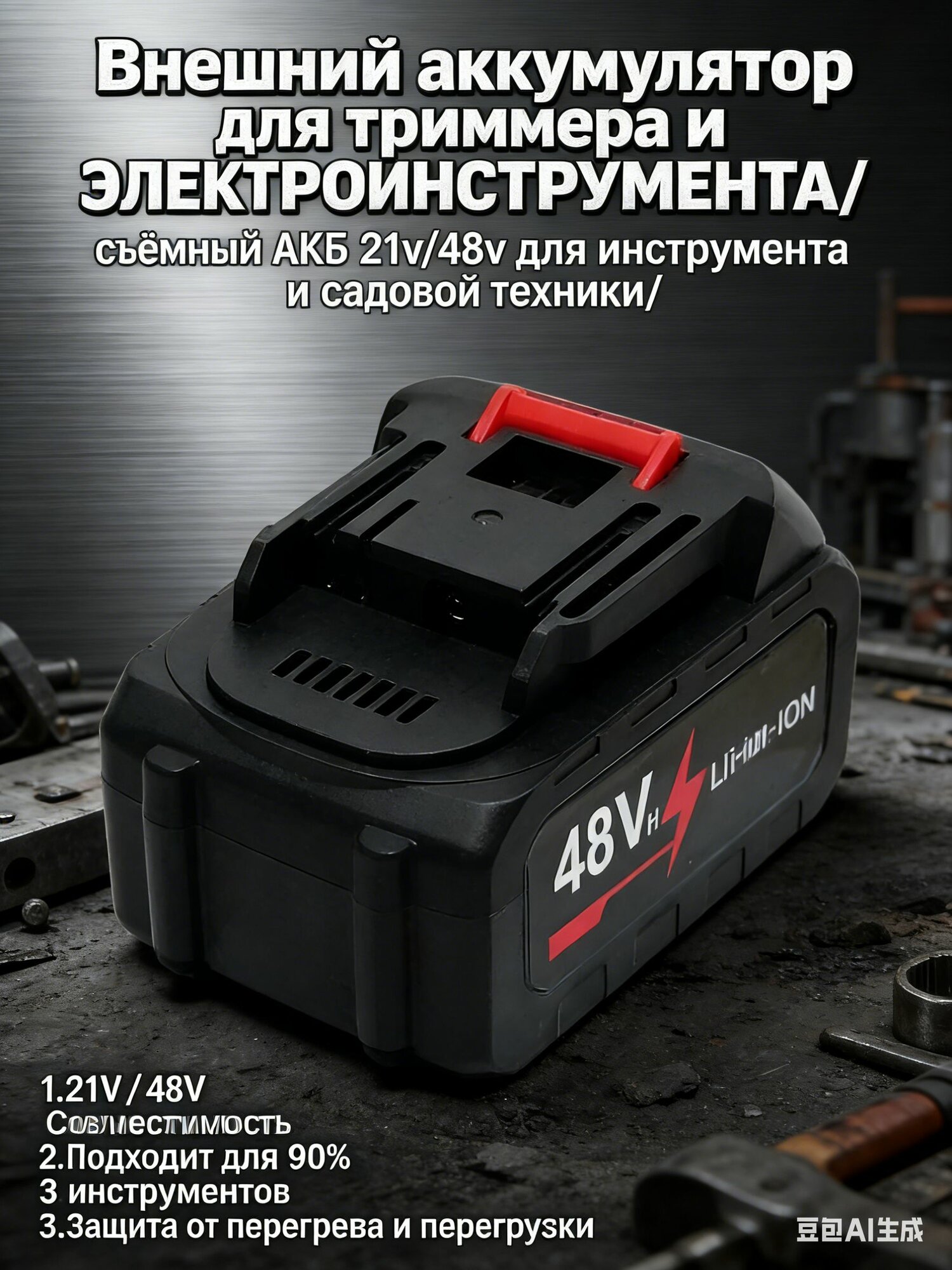 Внешний аккумулятор для триммера и электроинструмента/ съёмный АКБ 48v для инструмента и садовой техники/