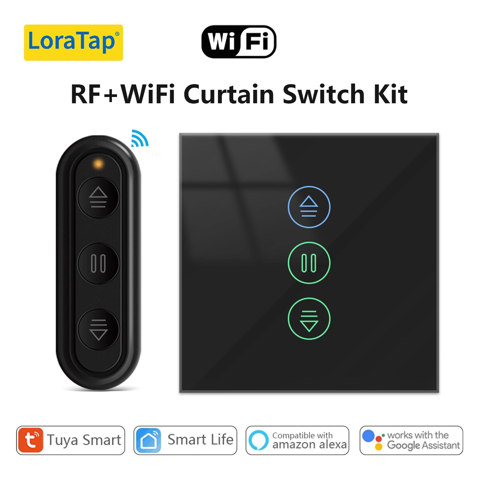 LoraTap Черные роликовые шторы с управлением Smart Life, Цвет: 1, Remote 1, Switch