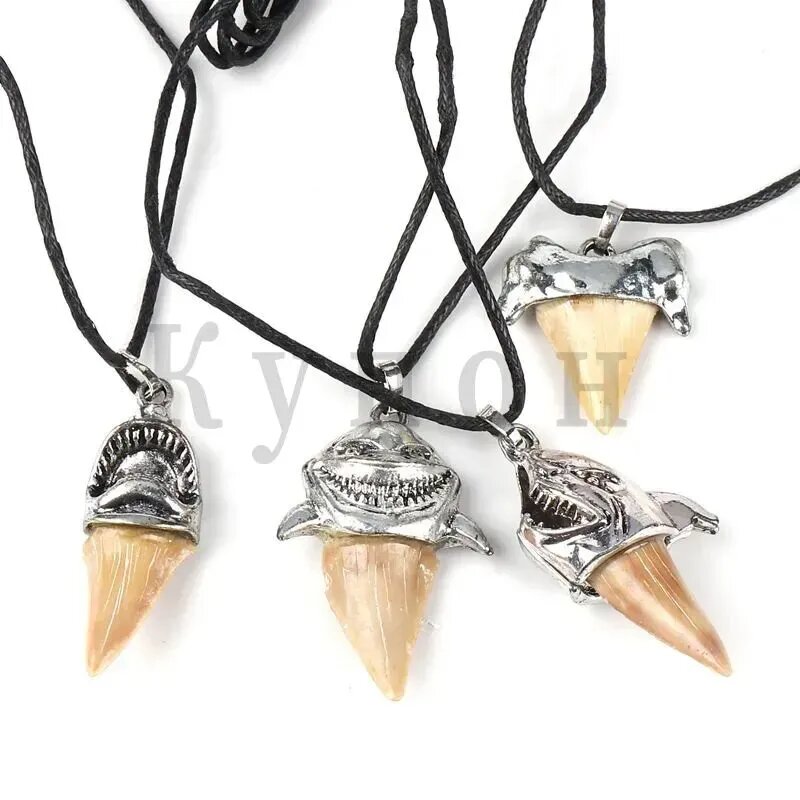 Ожерелье с подвеской из чистого натурального и настоящего зуба акулы в подарок(Случайная модель)