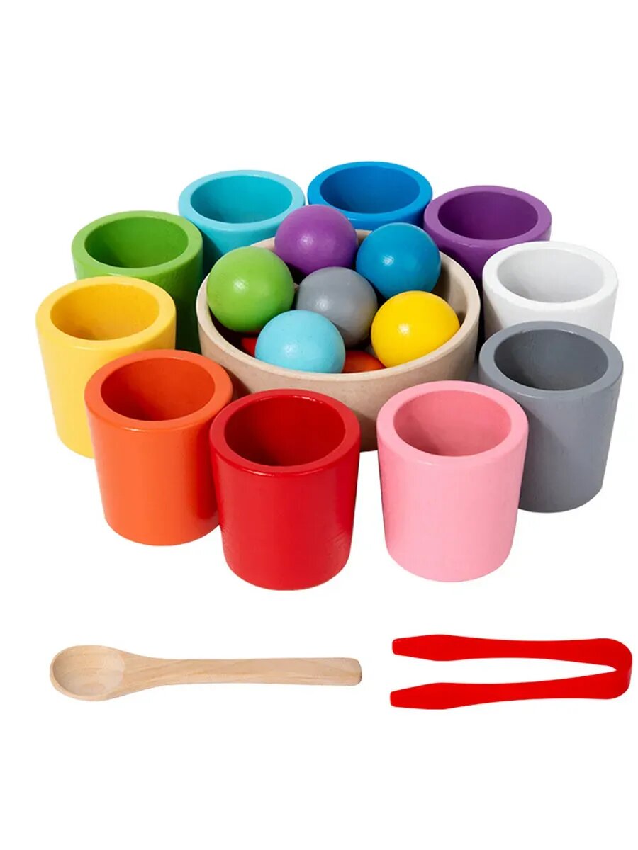 Деревянная игра для малышей 10 цветов, ложка и щипцы, 3+