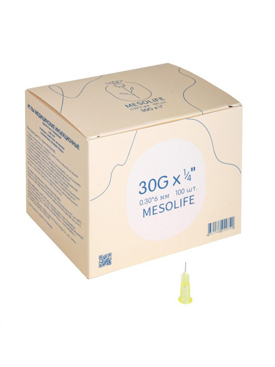 Игла медицинская MESOLIFE для мезотерапии инъекционная стерильная 30G 0,30*6 мм 100 шт/уп